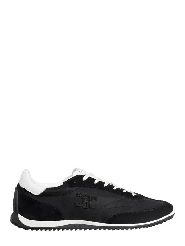 Celine Racer Low Lace-up Sneakers In Nylon, Suede, And Calfskin With Triomphe Detail - Black