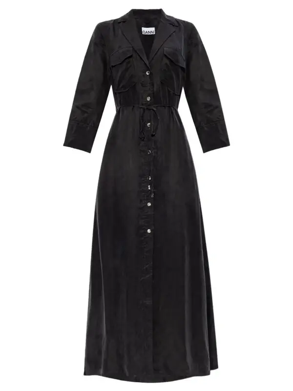 GANNI V-neck Maxi Dress With Flap Pockets - Black