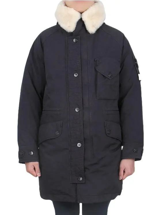Stone Island David Tc Parka Coat With Fur Trim - Blue
