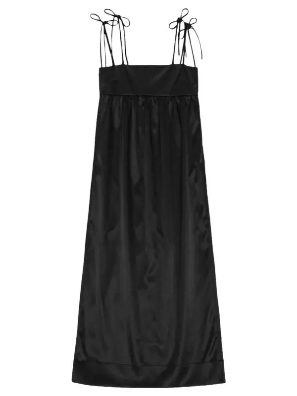 GANNI Satin Slip Maxi Dress - Black