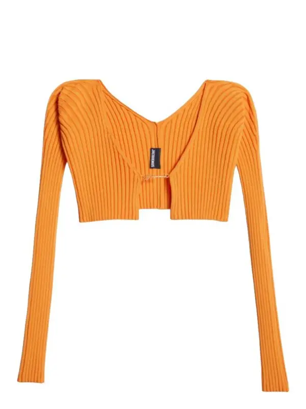 Jacquemus Cropped Cardigan With Logo Embellishment - Orange