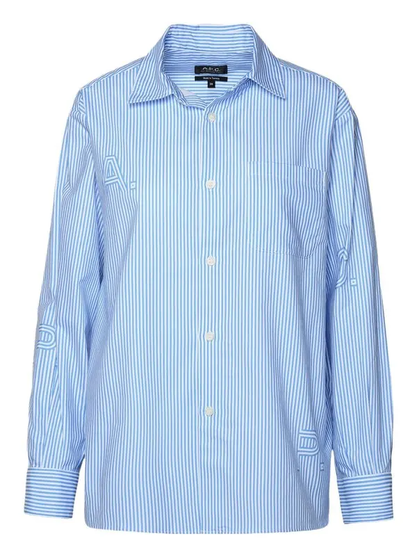 A.p.c. Striped Logo Printed Button-down Shirt - Blue