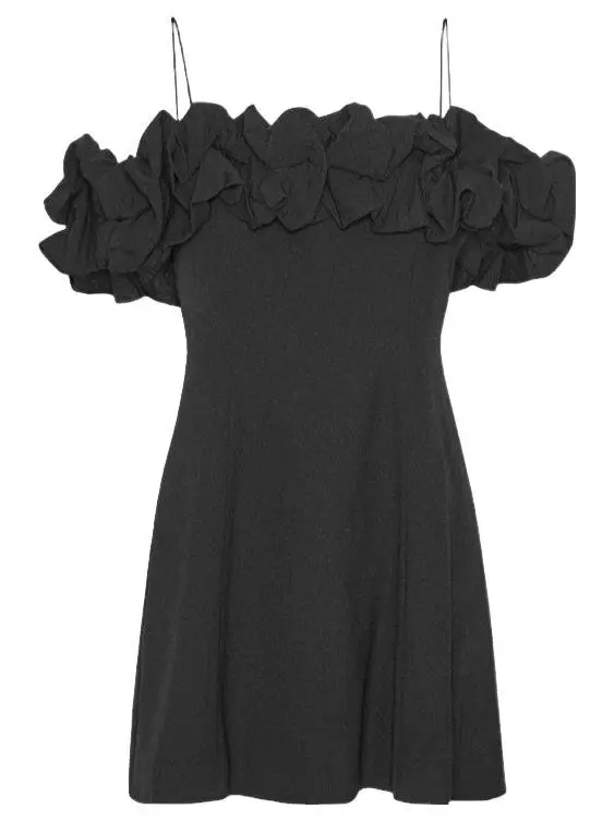 ROTATE BY BIRGER CHRISTENSEN Crepe Ruffled Mini Dress - Black