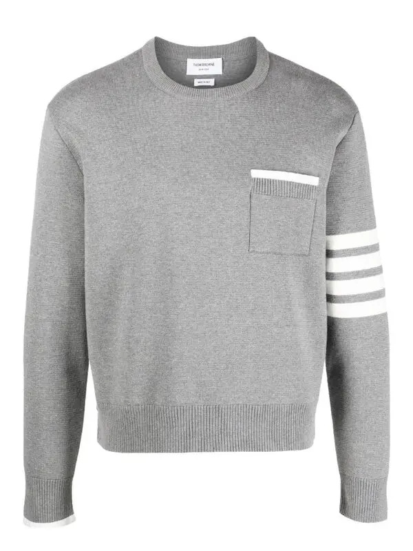 Thom Browne 4-bar Striped Crewneck Jumper - Light Gray