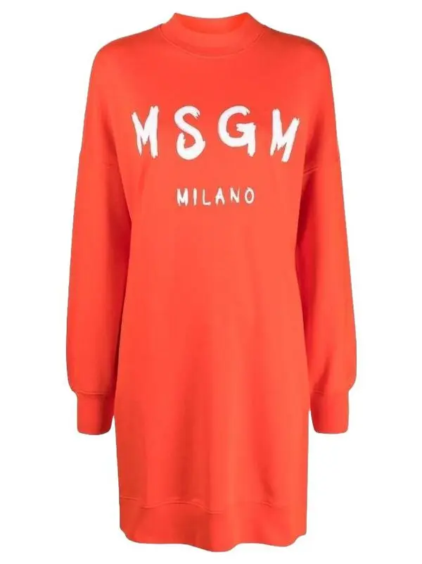 MSGM Logo Print Sweater Dress - Orange