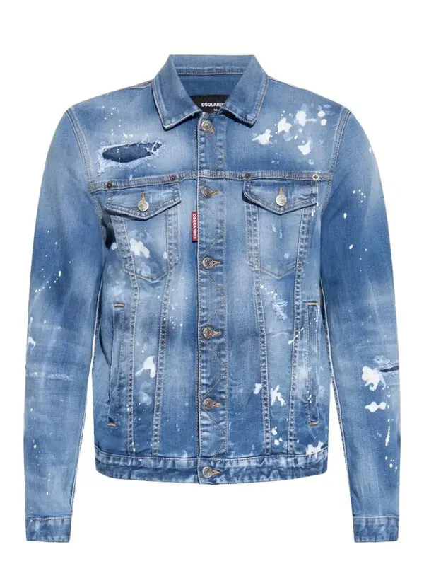 Dsquared2 Distressed Faded Effect Denim Jacket - Blue