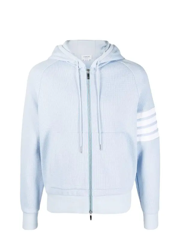 Thom Browne Zip Up Hoodie With Four Bar Detail - Light Blue