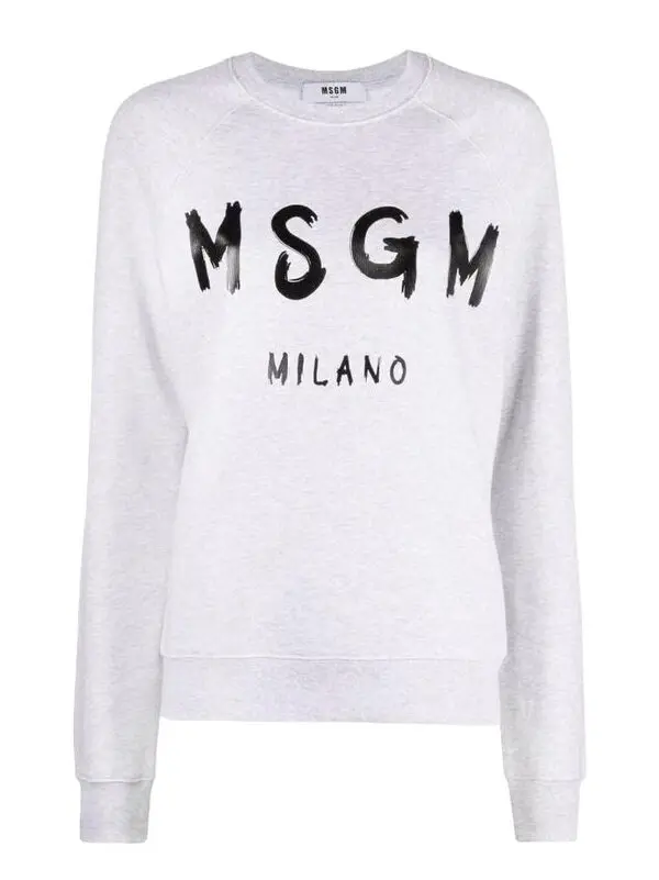 MSGM Logo Print Crew Neck Sweatshirt - White