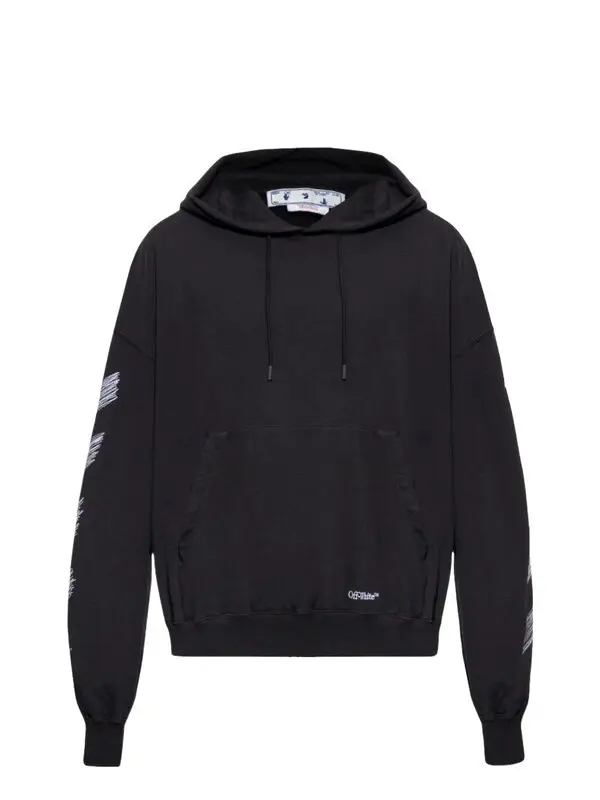 Off-White Logo Detailed Drawstring Hoodie - Black