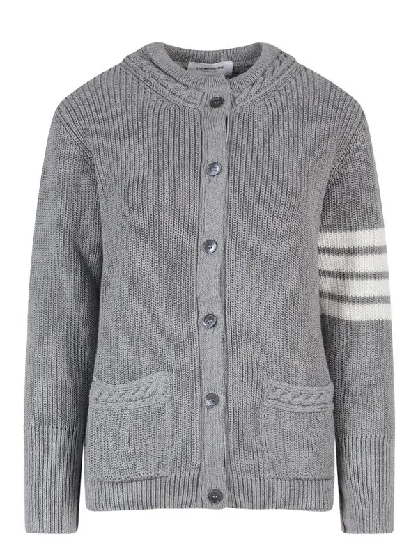 Thom Browne 4-bar Stripe Cardigan - Light Gray