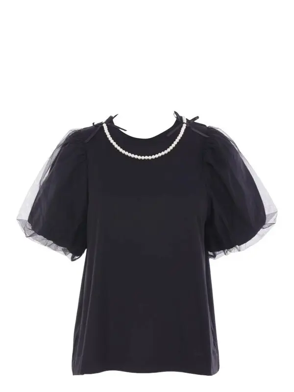 Simone Rocha Embellished Tulle Puff Sleeve Top - Black
