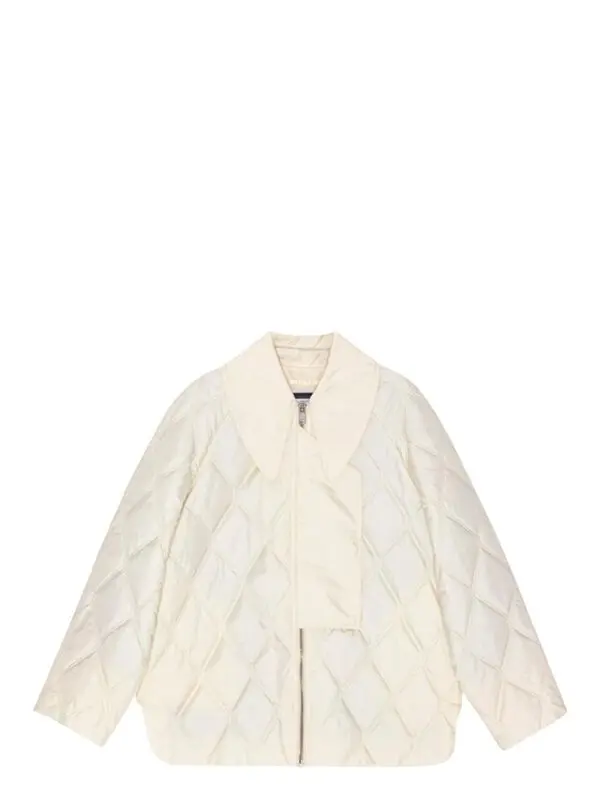 GANNI Quilted Jacket With Lapel And Zipper - Egret
