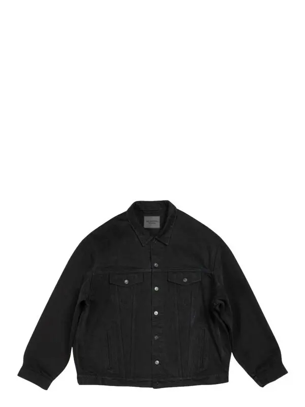 Balenciaga Oversized Fit Denim Jacket With Cow Leather Collar - Black