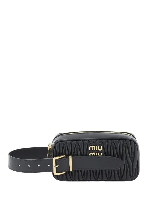 Miu Miu Matelassé Logo Zipper Clutch - Black