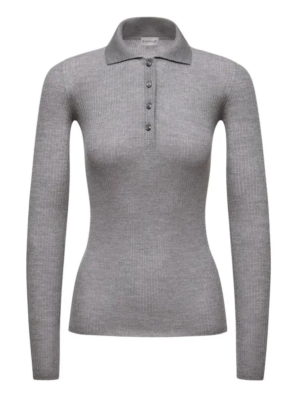 Moncler Ribbed Long-sleeve Polo Shirt - Grey