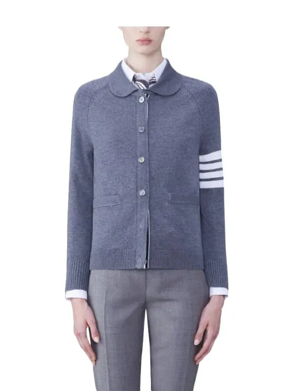 Thom Browne 4-bar Stripe Buttoned Cardigan - Medium Gray