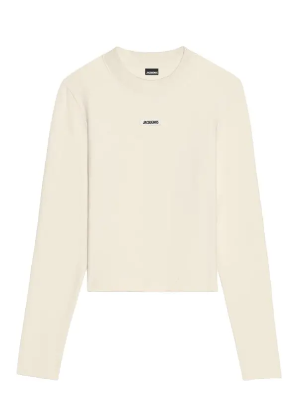 Jacquemus Ribbed Stretch Cotton Top With Embroidered Logo - White