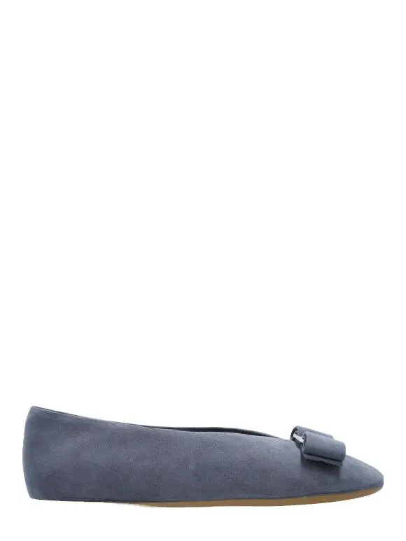 FERRAGAMO Suede Ballet Flats With Vara Bow - Blue