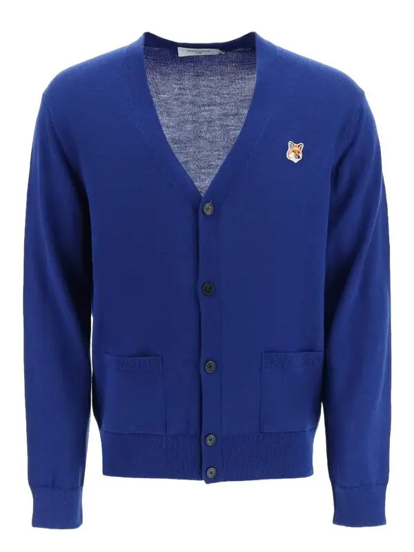 Maison Kitsuné Chillax Fox-patch V-neck Cardigan - Blue