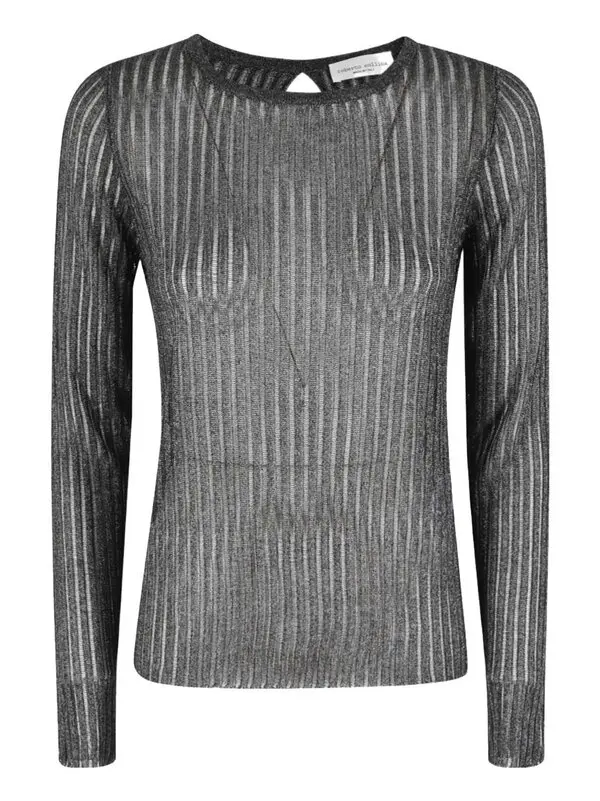 ROBERTO COLLINA Ribbed-knit Cut-out Sweater - Gray