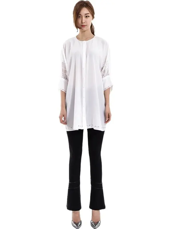 Givenchy Lace Shirt With Round Neck And Front Buttons - White