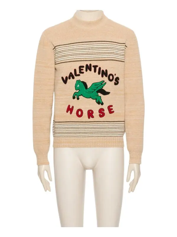 Valentino Garavani Pegasus Embroidered Striped Sweater - Nude
