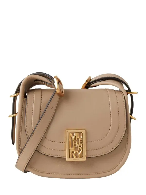 Mulberry Mini Sadie Leather Satchel With Typography Lock Closure - Nude