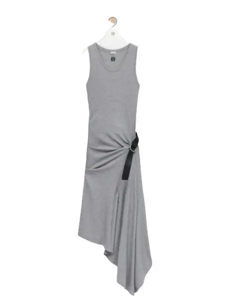 Loewe Asymmetric Draped Midi Dress With Belted Sides - Gray Blend