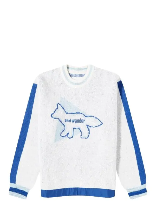 Maison Kitsuné X And Wander Logo-intarsia Jumper - White