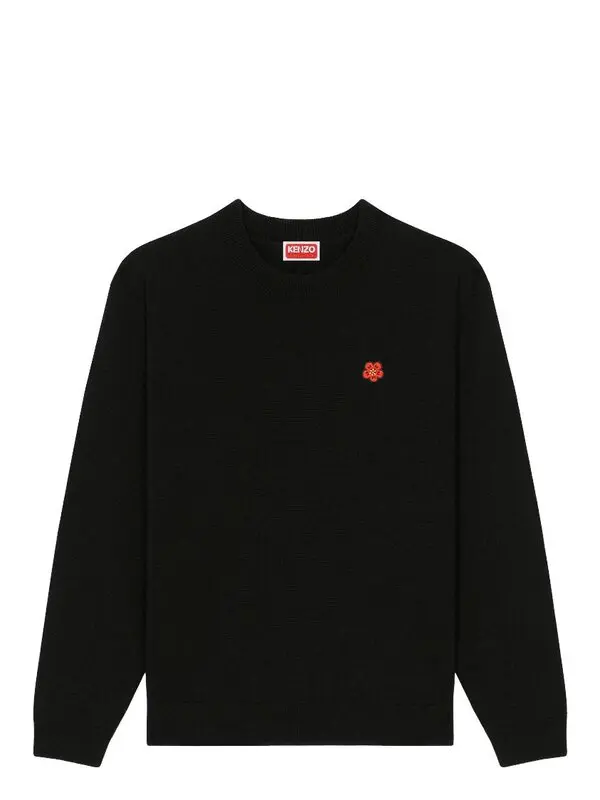 Kenzo Boke Flower Crest Embroidered Knitted Sweater - Black