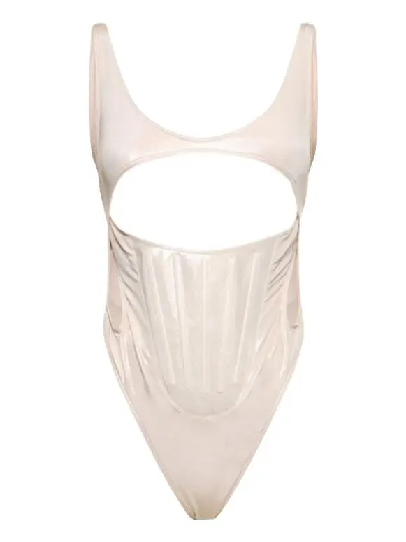 MUGLER Sheer Knit One-piece Swimsuit With Cutout Detail - Nude