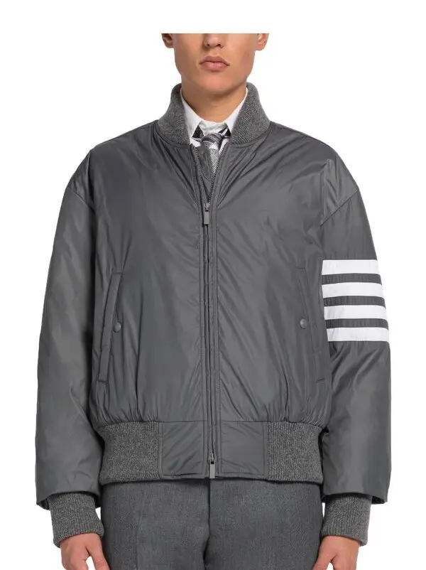 Thom Browne 4-bar Striped Zipped Bomber Jacket - Medium Gray