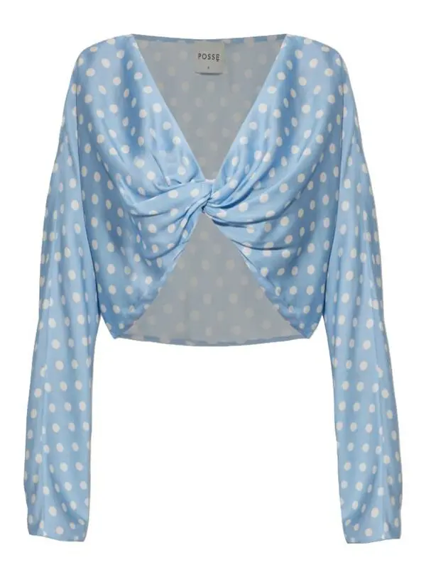 Posse Polka Dot Long Sleeve Blouse - Light Blue