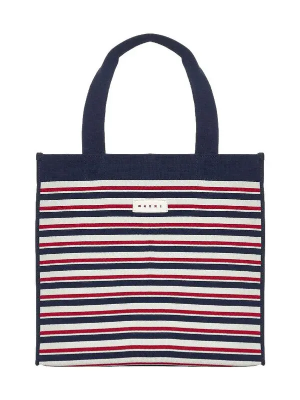 Marni Logo Patch Striped Tote Bag - Black