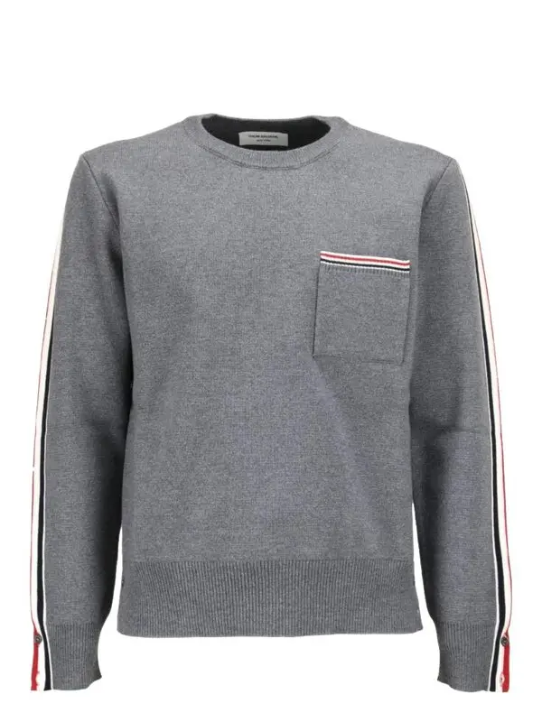 Thom Browne Striped Inlaid Round Neck Sweater - Medium Gray