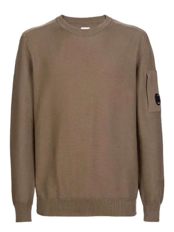 C.P. COMPANY Lens Detail Crew Neck Jumper - Brown
