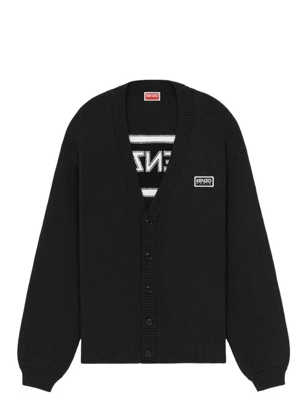 Kenzo Logo Intarsia Buttoned Cardigan - Black