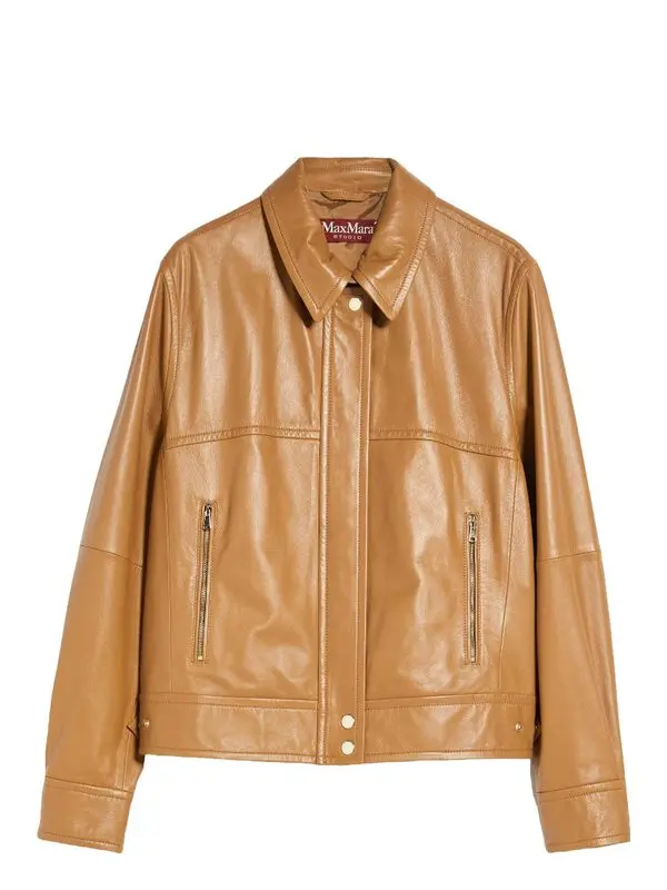 Max Mara Leather Shirt Collar Jacket - Nude