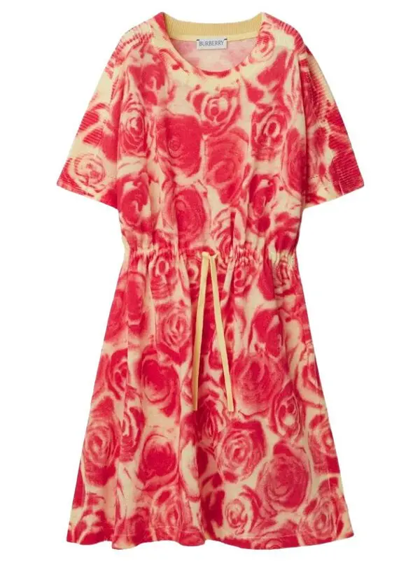 Burberry Floral Print Drawstring Waist Dress - Red