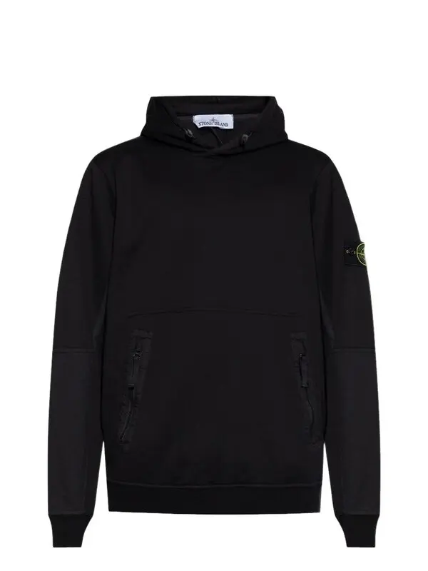 Stone Island Compass Badge Ripstop Detailed Hoodie - Black
