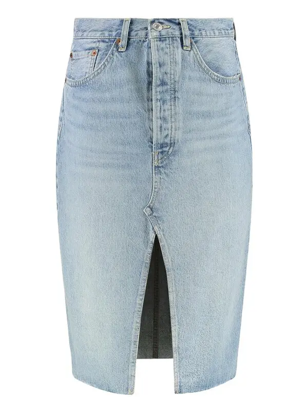 RE/DONE Frayed Hem Denim Skirt - Blue