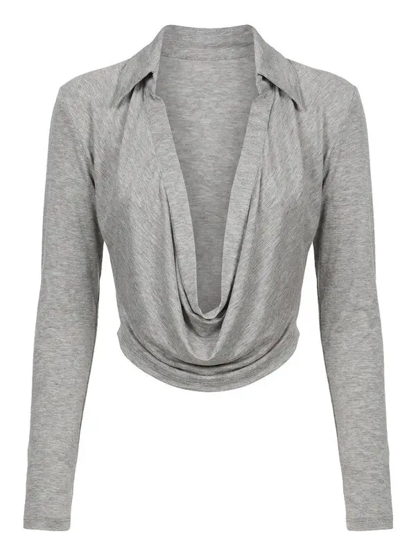 AYA MUSE Draped Collared Top - Gray