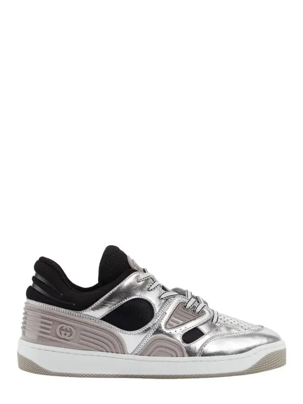 Gucci Basket Metallic Leather Sneakers - Gray