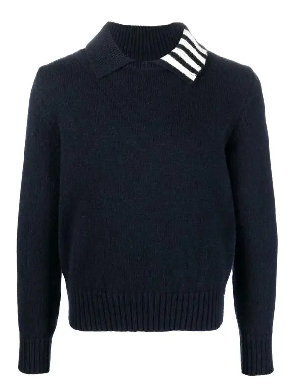 Thom Browne 4-bar Striped Collar Jumper - Navy Blue