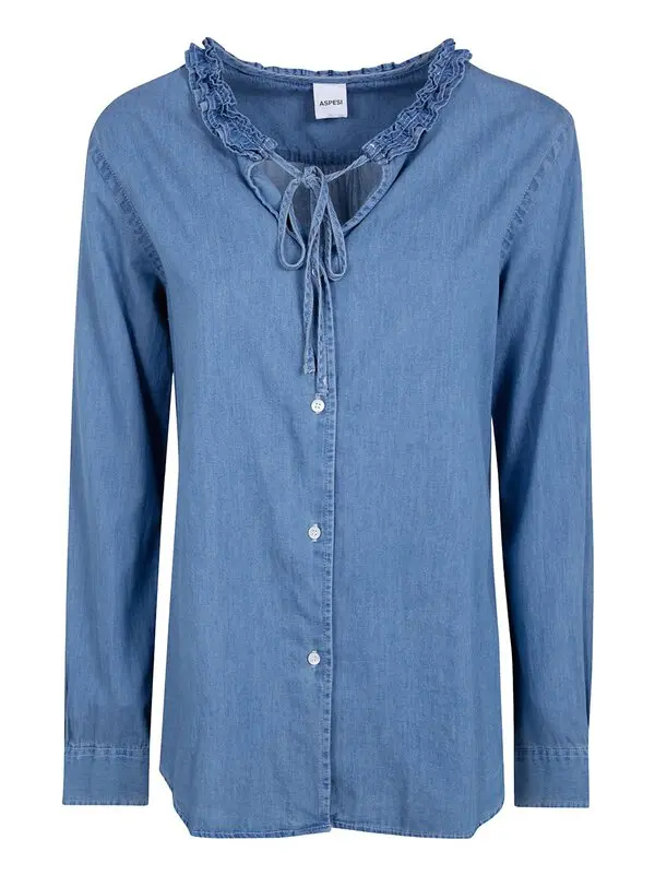 Aspesi Tie-neck Long-sleeved Shirt - Blue