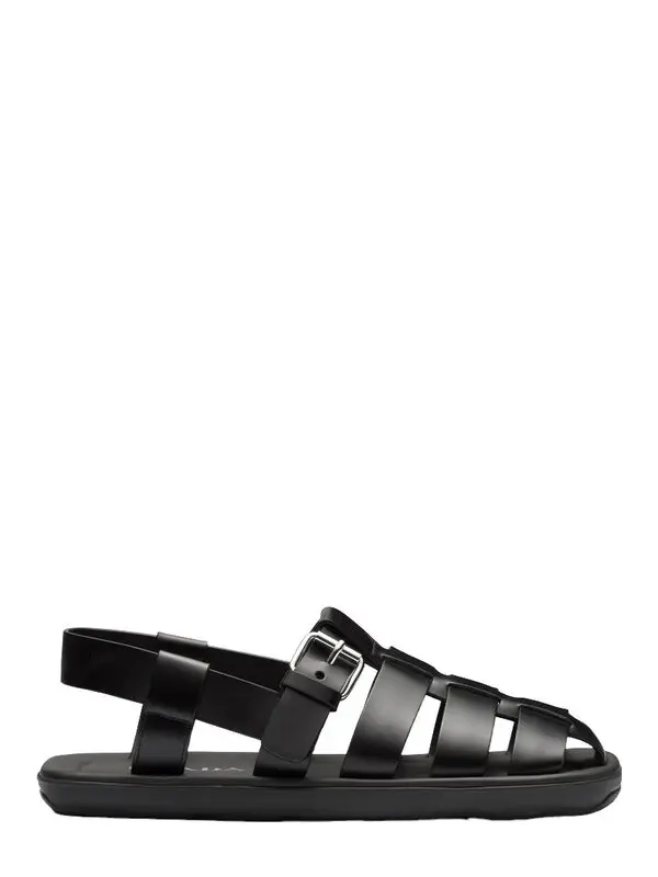 Prada Brushed Leather Sandals With Buckle Straps - Black