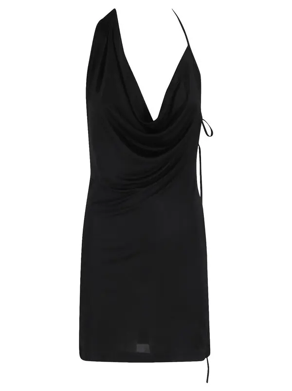 AMAZUIN Sleeveless V-neck Dress With Tie Details And Pleats - Black