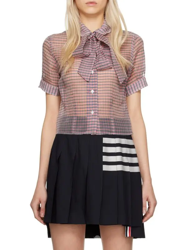 Thom Browne Checked Blouse With Bow Detail - Multicolor