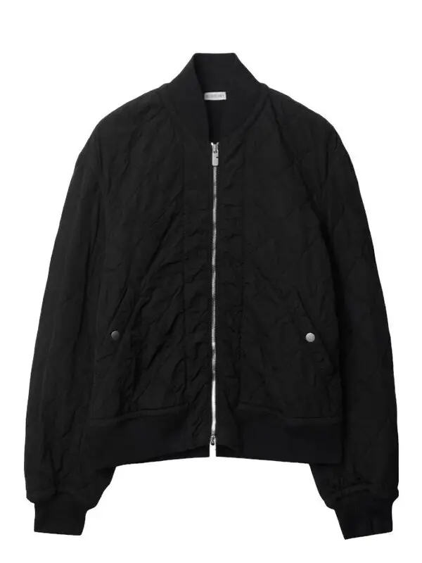 Burberry Quilted Bomber Jacket With Stand Collar - Agate