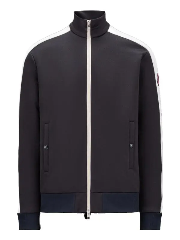 Moncler Triacetate Zip-up Sweatshirt With Contrast Sleeve Detail - Midnight Blue